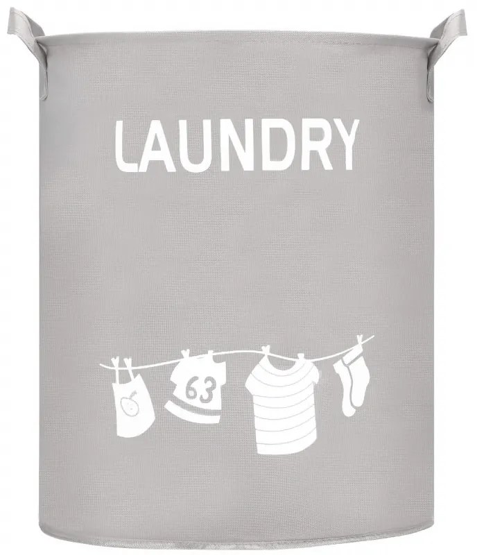 Úložný koš 55l, šedý s nápisem Laundry SPRINGOS HA0117