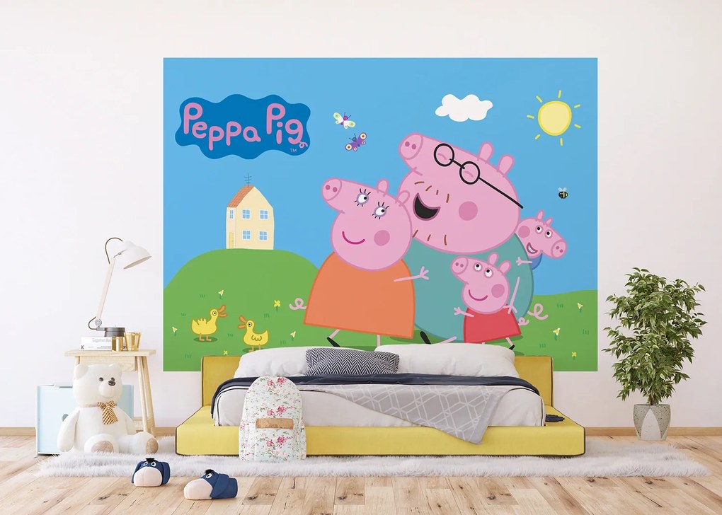 Dětská vliesová fototapeta na zed' Prasátko Peppa s Rodinou | 252 x 182 cm | DFTDXL1963