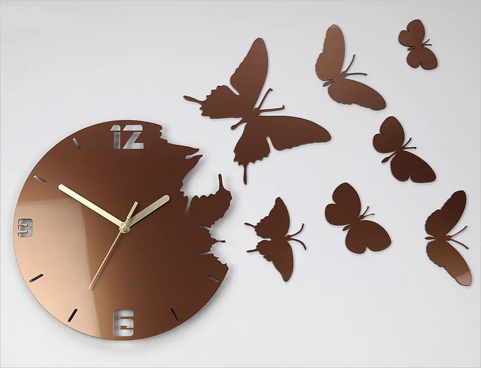 M.Clock Nástěnné hodiny motýli 30x54cm premium různé barvy Barva: zrcadlové