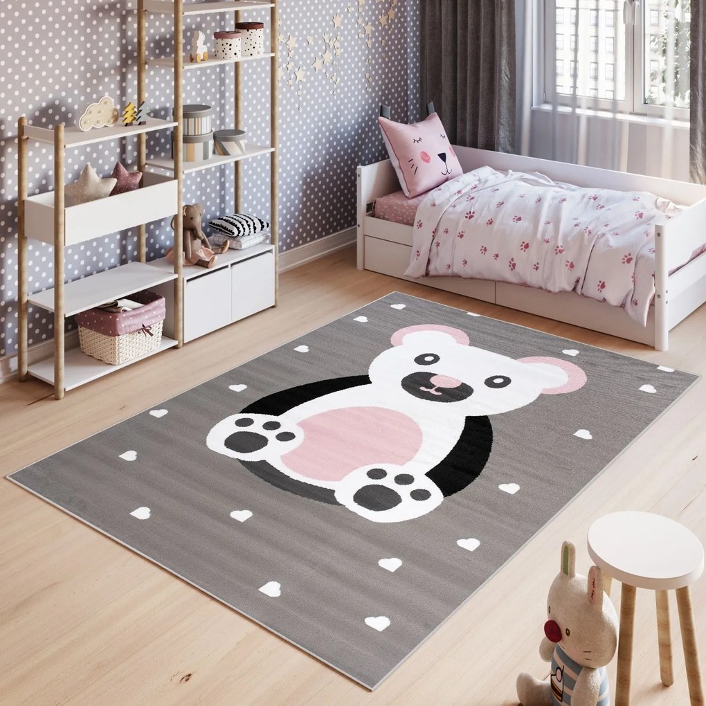 Dětský koberec PINKY Bear šedý - 80x150 cm