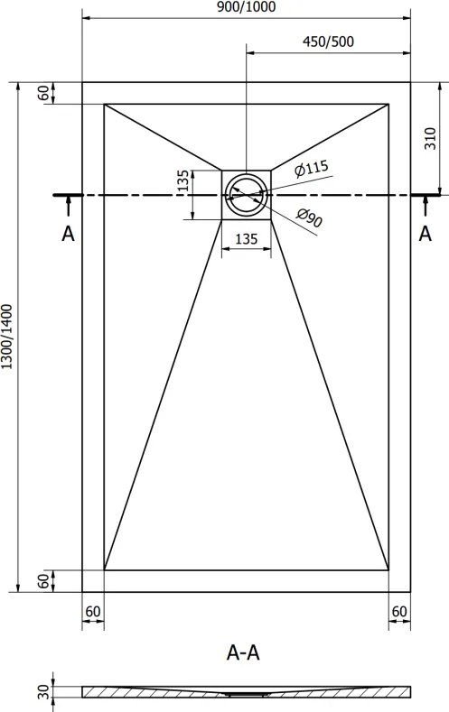 Mexen Stone+, obdélníková vanička z minerálního kompozitu 140 x 90 cm, antracitová, 447189014