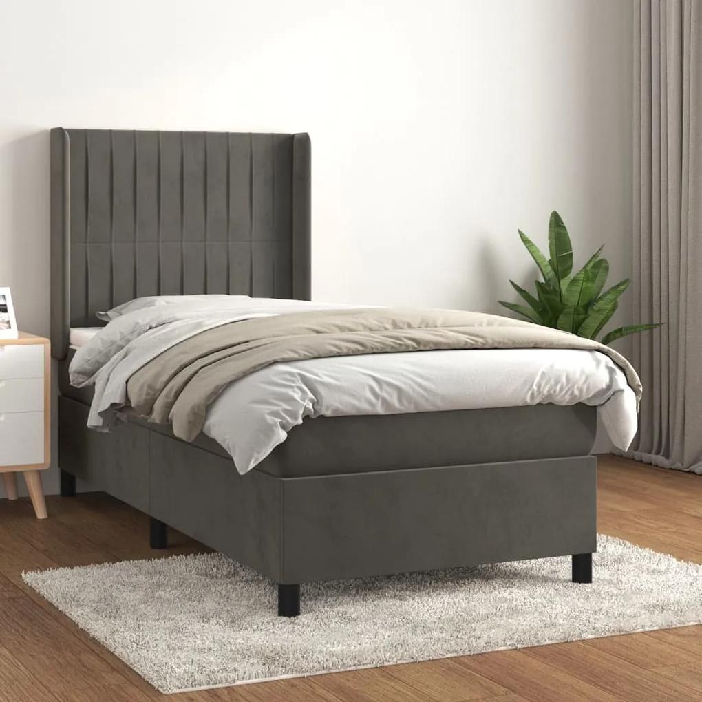 vidaXL Box spring postel s matrací 90x200 cm samet [3132777] Barva: Tmavě šedá