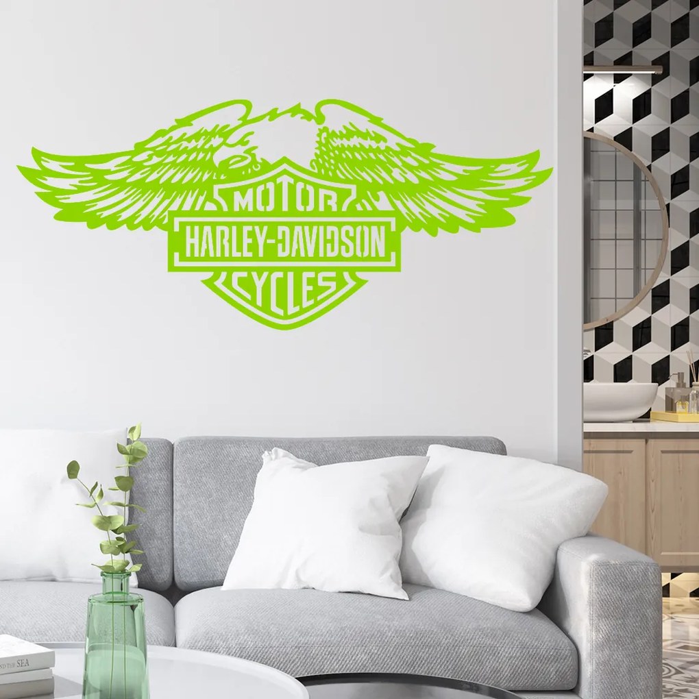 Živá Zeď Samolepka na zeď Harley Davidson orel Barva: zelená, Velikost: 80 x 34 cm
