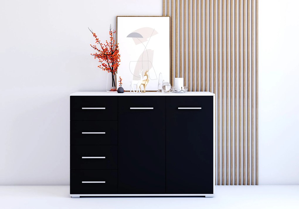 IDZ Komoda FRIDA 2D4S 01, 135 cm Černá / Bílá