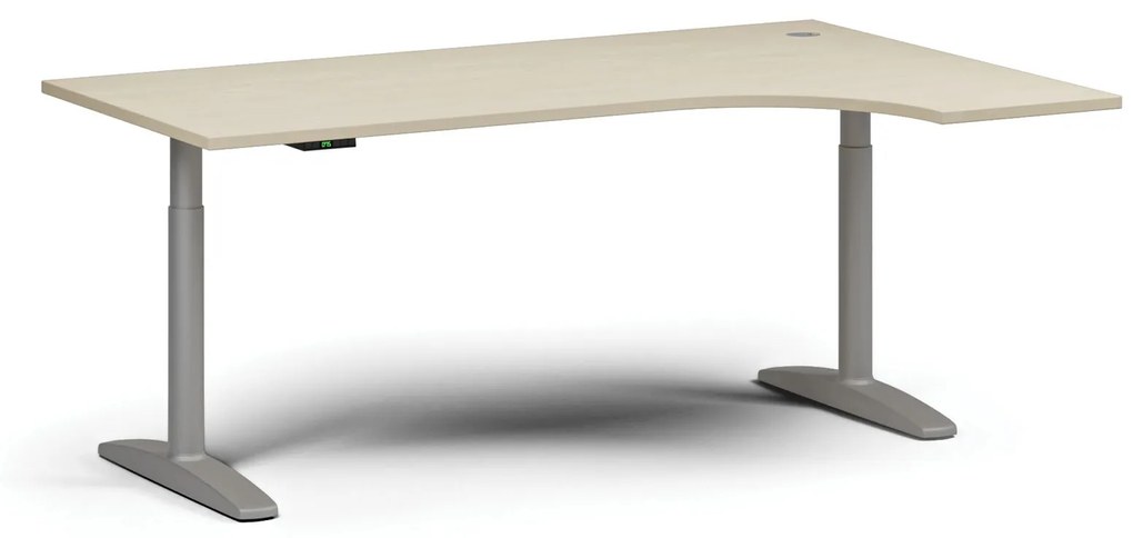 Výškově nastavitelný stůl OBOL, elektrický, 675-1325 mm, rohový pravý, deska 1800x1200 mm, šedá zaoblená podnož, grafit