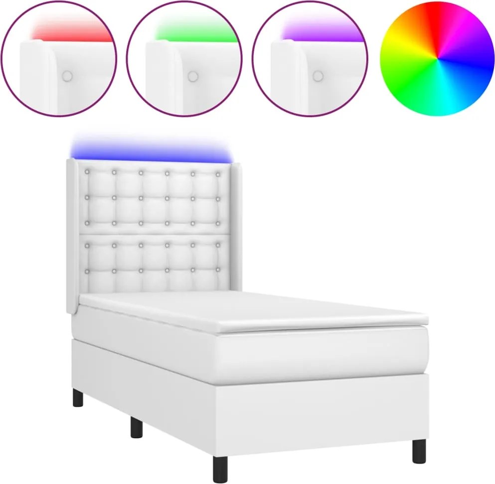 Box spring postel s matrací a LED bílá 80 x 200 cm umělá kůže 3139350