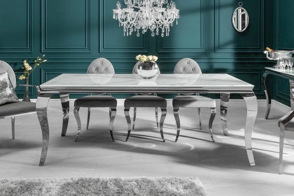 Designový jídelní stůl Rococo 180 cm stříbrný - vzor mramor