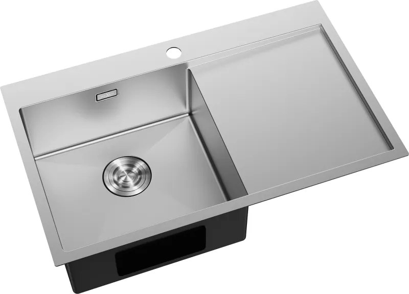 Mexen Exar, 1-komorový nerezový dřez s odkapávačem, levý, 780 x 480 mm, broušená ocel, 6433781010L-01