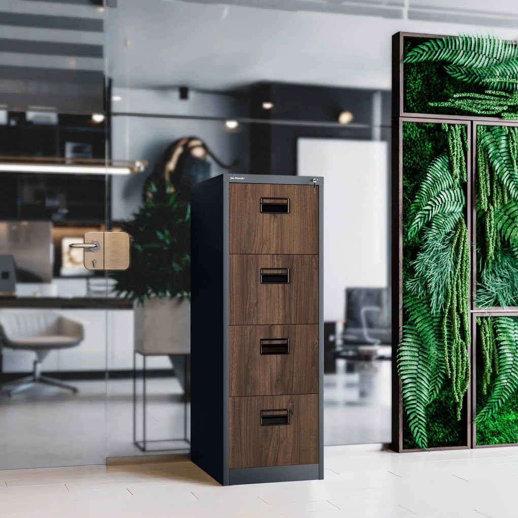 Kovová kartotéková skříň se 4 zásuvkami, antracit/ořech, 460x1320x620 mm: SARA Eco Design