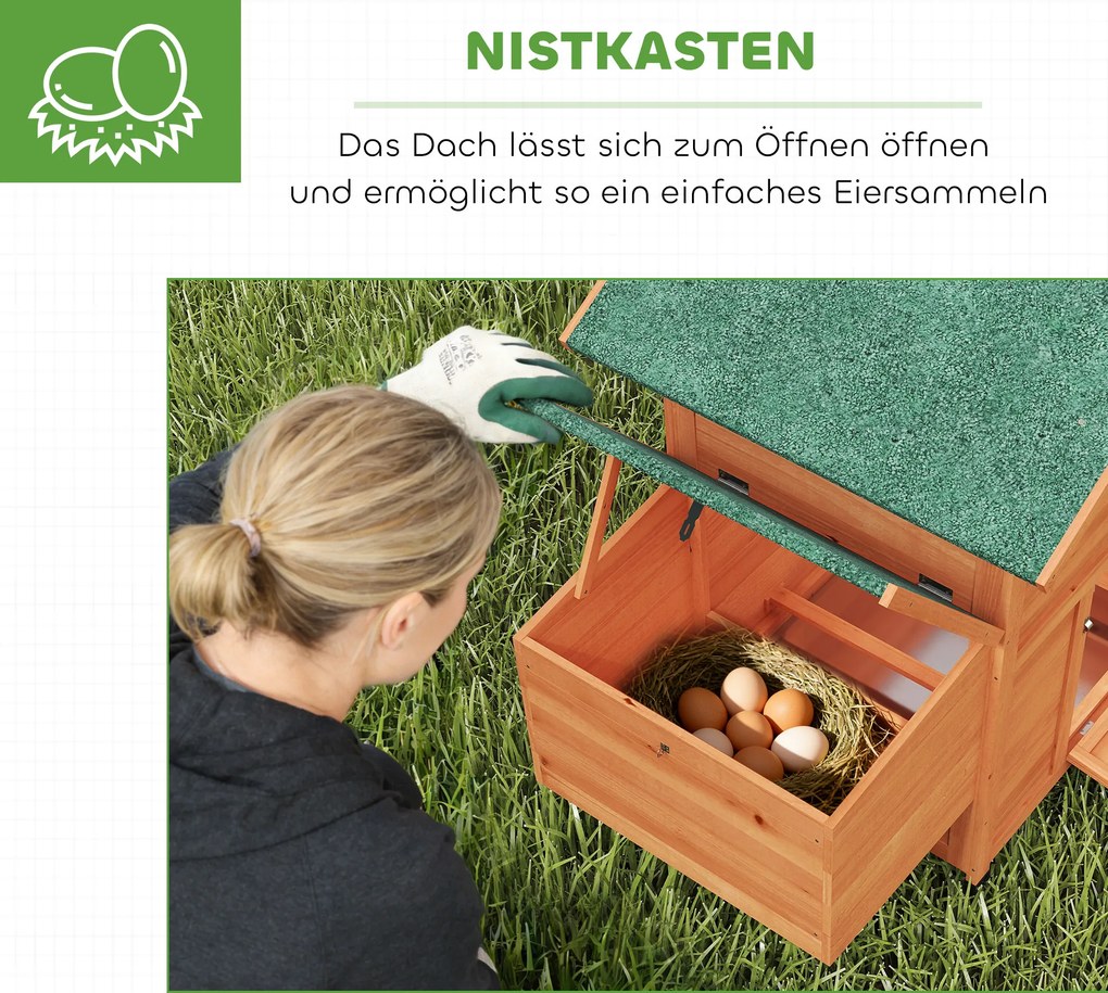 PawHut Kurník Dřevěný kurník s hnízdním boxem 2 bidýlka Rampa Okno Vodotěsná střecha 113,5x67,5x95,5 cm Oranžová barva
