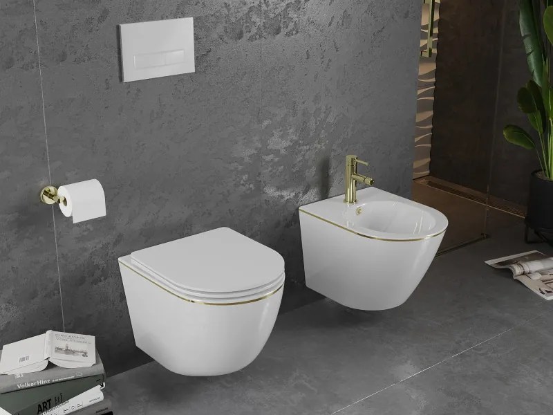 Mexen Lena závěsné bidet, bílý/zlatý linie - 35224805