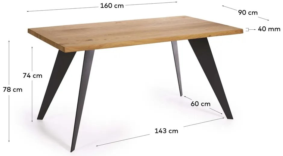 Jídelní stůl s deskou v dubovém dekoru 90x160 cm Koda – Kave Home