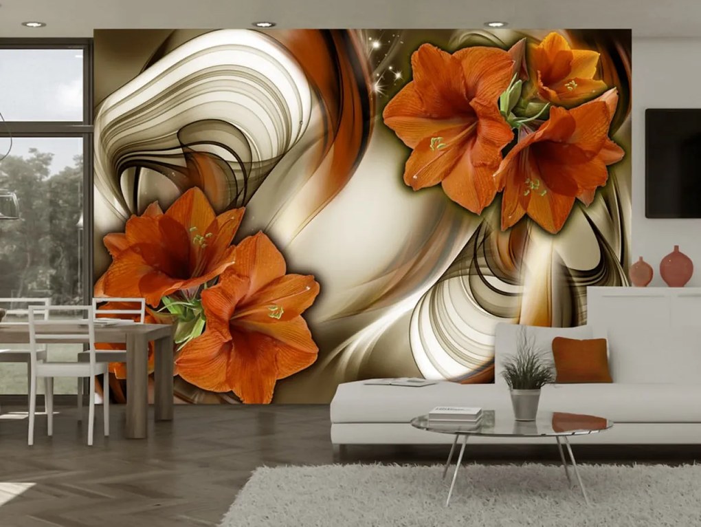 Tapeta Motýlí tanec v oranžové (150x105 cm) - Murando DeLuxe