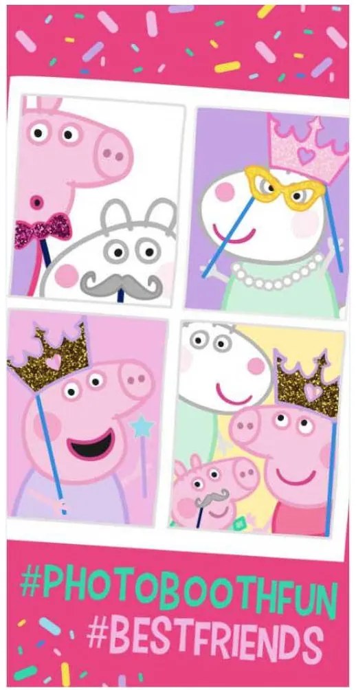 Bavlněná plážová osuška Prasátko Peppa ve fotokabince - 100% bavlna - 70 x 140 cm