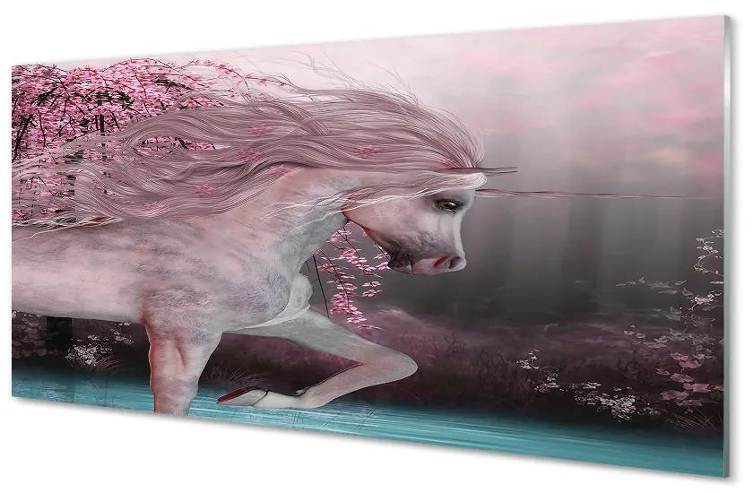 akrylový obraz Unicorn stromy jezero 125x50 cm