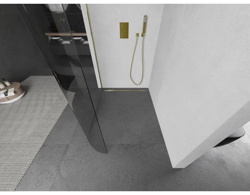 Mexen Kioto L, sprchová zástěna Walk-In 110 x 200 cm, 8mm čiré sklo, zlatý lesklý profil, 800-110-103-50-06