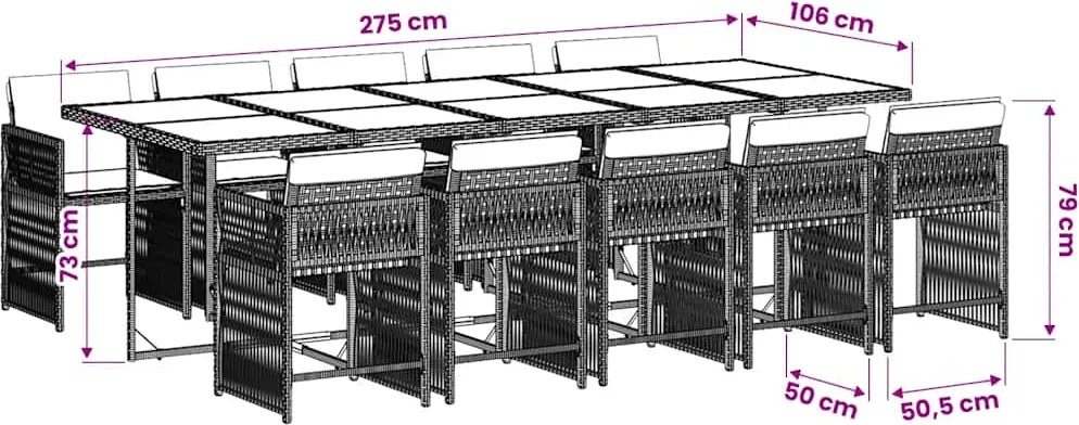 11dílný zahradní jídelní set s poduškami černý polyratan 3211650