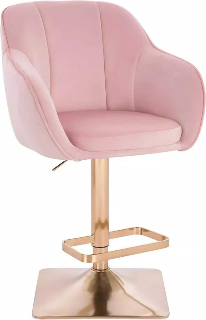 LuxuryForm DESIGN Barová židle AVOLA VELUR na zlaté hranaté podstavě - světle růžová