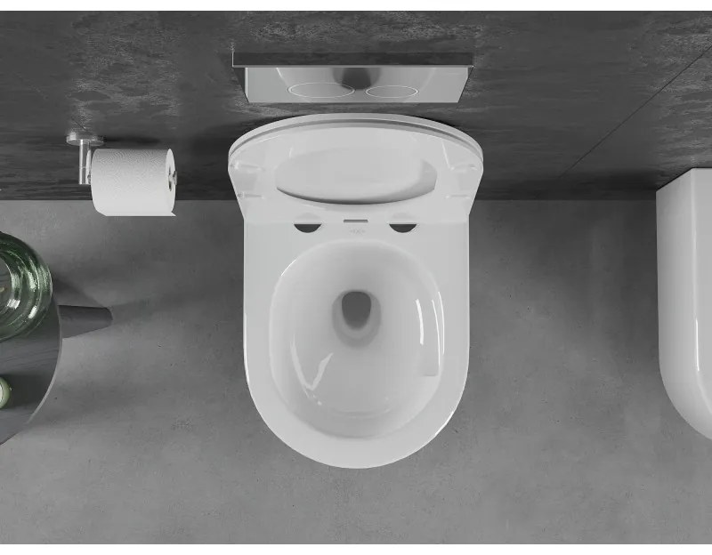 Mexen Sofia, závěsná WC mísa 490x360x355 mm, Rimless Tornádo + WC sedátko z duroplastu, bílá lesklá, 30540300T
