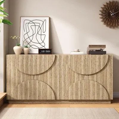 Aosom Komoda s velkým úložným prostorem, skandinávsky minimalistický design, 160 x 40 x 80 cm, přírodní barva