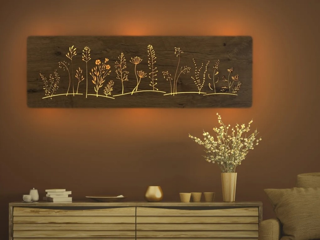 Li-Go "Louka dlouhá" světelný obraz 230V 120x40 cm provedení povrchu: dub světlý