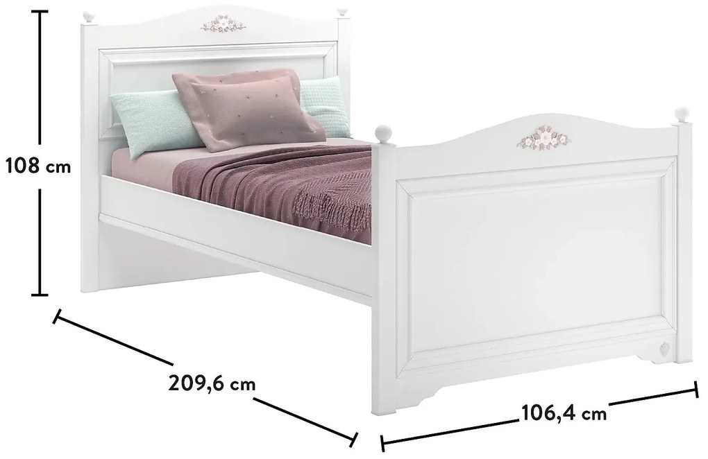 Rustikální bílá postel 100x200cm Ballerina - bílá