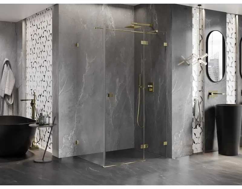 Mexen Lunar T, pravostranný výklopný sprchový kout 125 x 70 cm, 8mm čiré sklo, zlatý profil, 834T-125-070-50-00-P