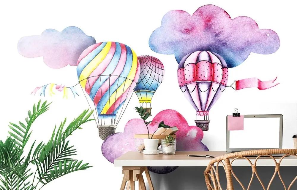 Tapeta barevné balóny v oblacích - 450x300 cm