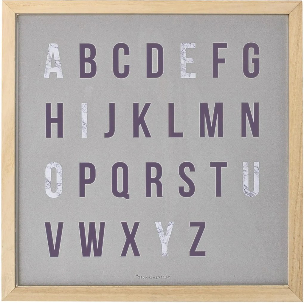 Bloomingville Dřevěný obrázek s písmeny Letters, fialová barva, šedá barva, dřevo