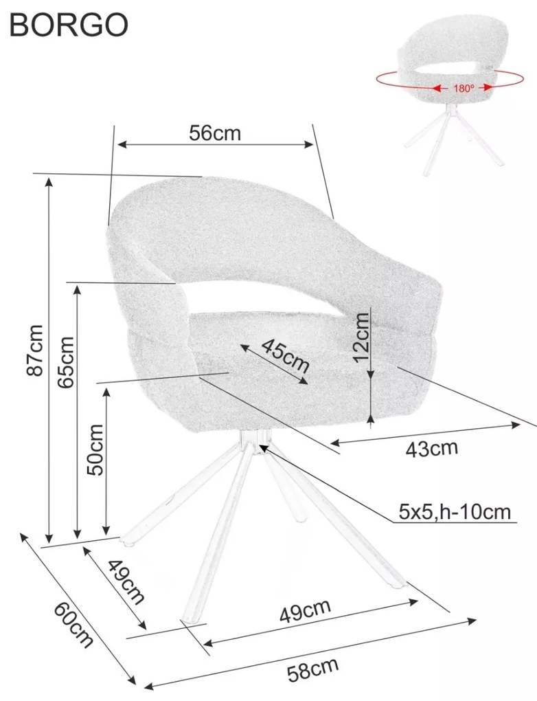 Otočné jídelní křeslo Borgo tmavě šedé/černé