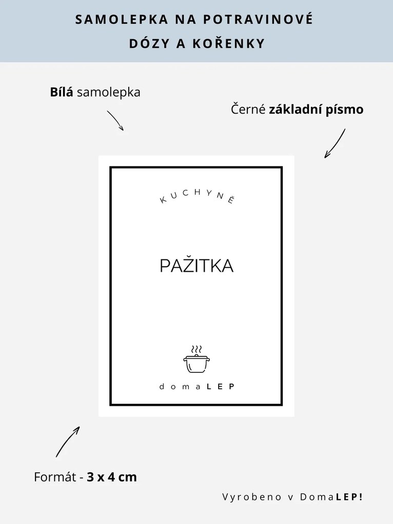 Samolepka na kořenky PAŽITKA bílá 3 × 4 cm základní písmo