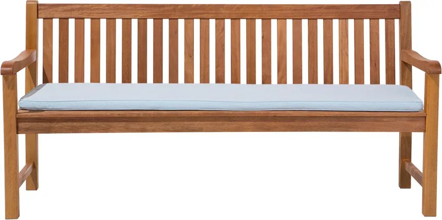 Dřevěná zahradní lavice s tyrkysově modrým polštářem 180cm JAVA