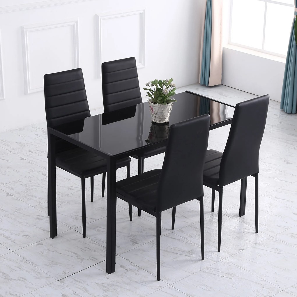 HOMCOM LED jídelní stůl kuchyňský stůl pro 4 osoby, tvrzené sklo a kov, černý, 120x60x75cm, moderní a stylový