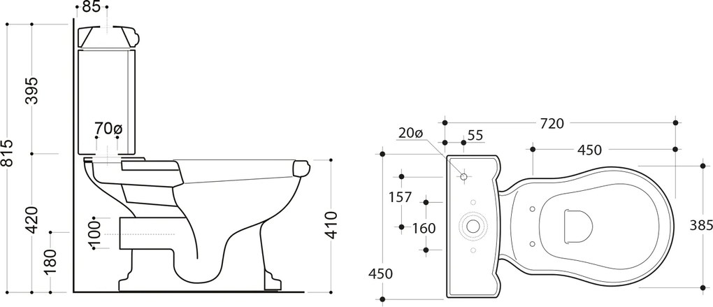 Kerasan RETRO WC kombi mísa 38,5x72cm, zadní odpad, bílá 101301