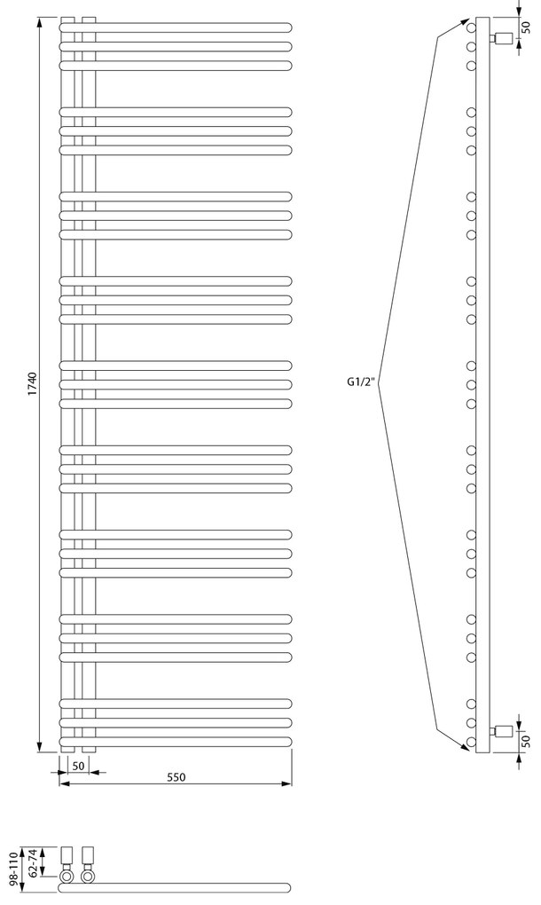 Aqualine Aqualine, POSEIDON topné těleso 550x1740mm, bílá, PS517