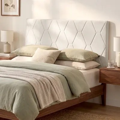 HOMCOM čelo postele pro postel 160 cm s nastavením výšky, Chenille, diamantový design a kovová konstrukce, Bílá