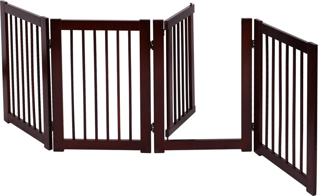 Costway Ochranná brána Čtyřdílná ochrana dveří pro psy Káva – 203 × 76 × 1,8 cm