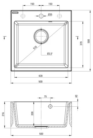 Deante ZQJNN103 - Kuchyňský dřez EVORA 50x50 cm + dřezová baterie granit/černá