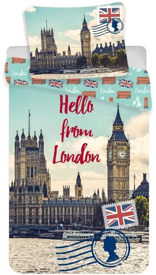 Jerry Fabrics Bavlněné povlečení Londýn Hello, 140 x 200 cm, 70 x 90 cm