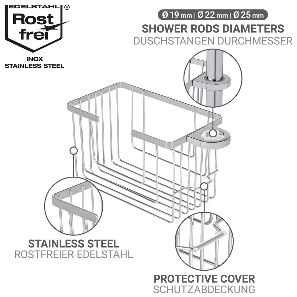 Koupelnová polička bez vrtání z nerezové oceli v leskle stříbrné barvě Valognes – Wenko