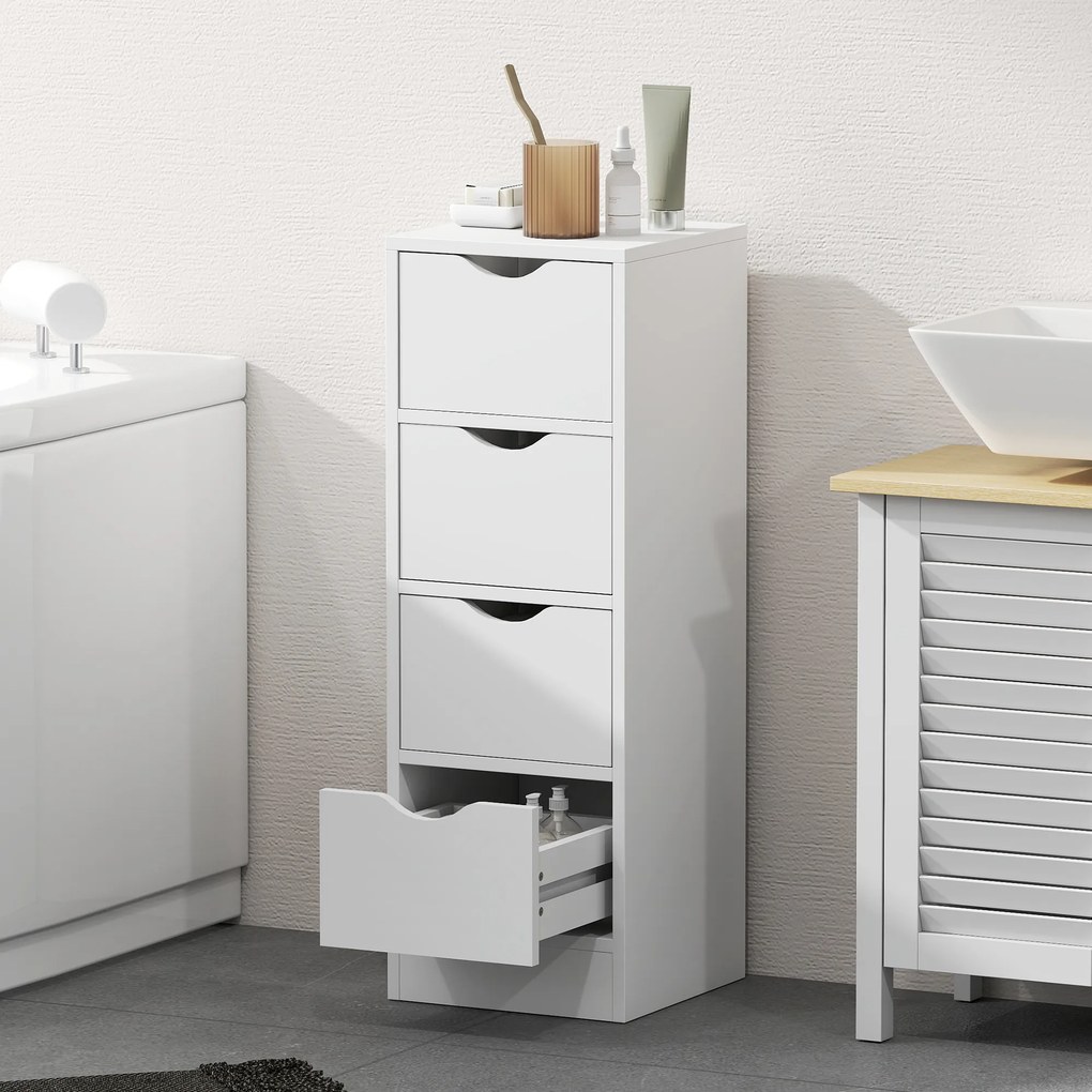 HOMCOM koupelnový nábytek, úložný prostor se 4 zásuvkami a úchopy, 29 x 83 cm, bílý