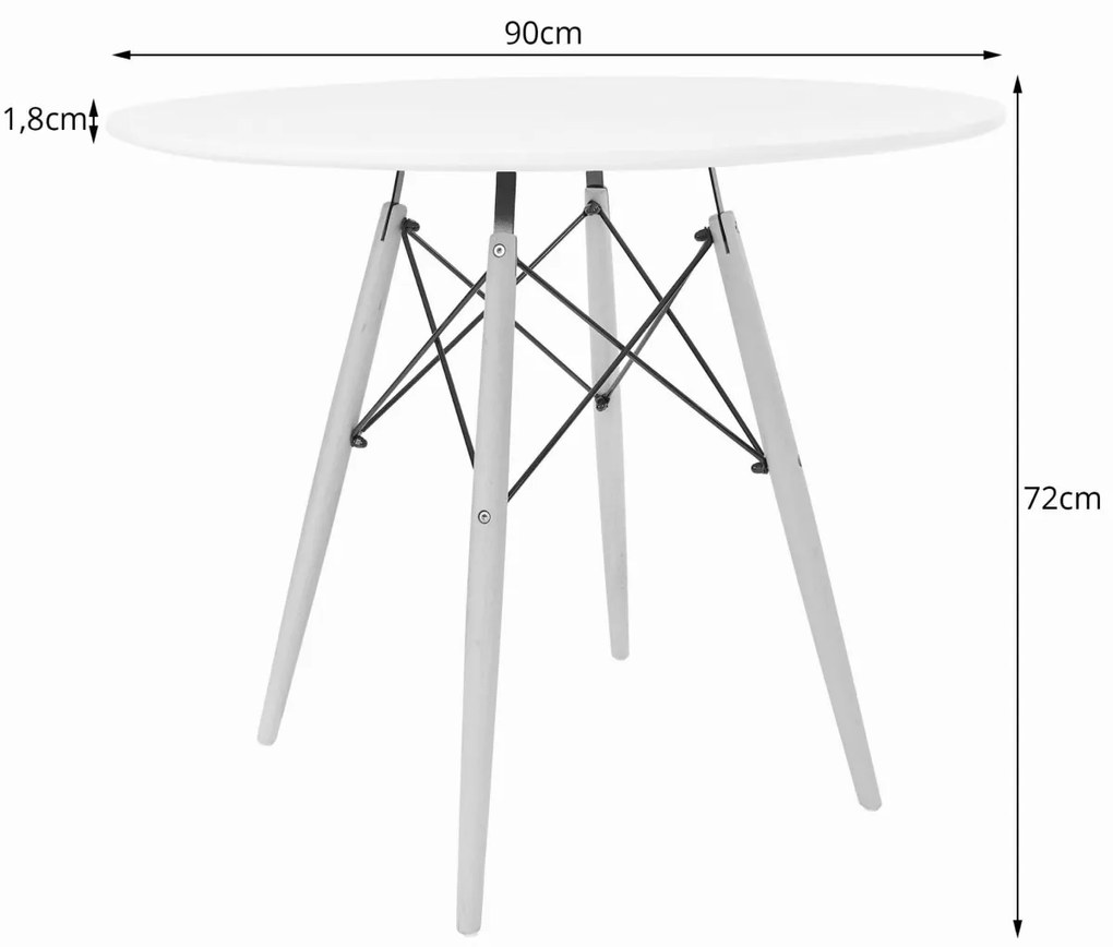 Moderní skandinávský konferenční stolek, bílá kulatá deska, 90 cm