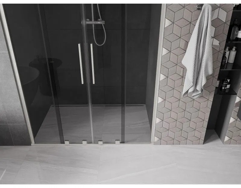 Mexen Velar Duo, posuvné sprchové dveře do otvoru 160 cm, 8mm šedé sklo, broušená ocel, 871-160-000-42-97