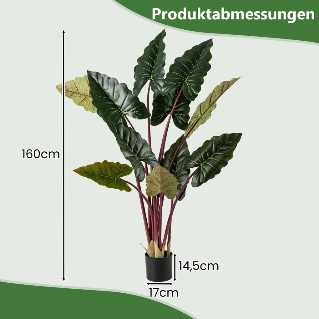 Costway 160 cm Umělé rostliny s 11 listy a Rainbow Taro Branch Moderní umělý