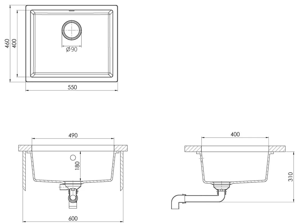 vidaXL Marketos Kuchyňský dřez s přepadem černý žula
