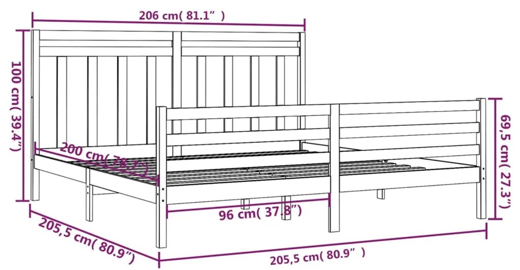 Rám postele černý masivní dřevo 200 x 200 cm,  3105339