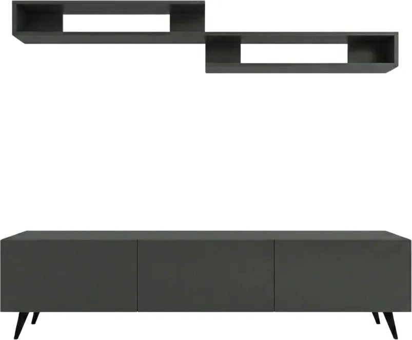 TV stolek MIYA 150 cm s nástěnnou policí, antracitový
