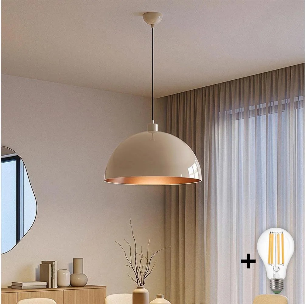 BRILAGI - LED Lustr na lanku METALO 1xE27/40W/230V pr. 40 cm béžová/měděná
