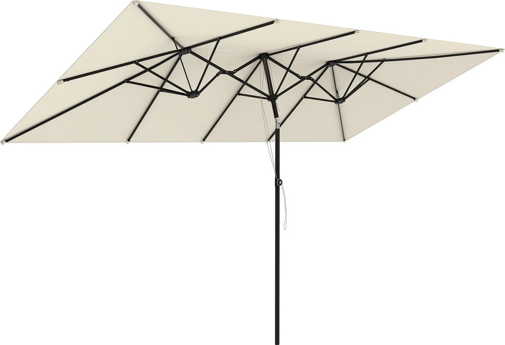 Slunečník Outsunny 150 x 295 cm dvojitý slunečník s nastavitelným úhlem sklonu, tržní slunečník na terasu z polyesteru v krémové barvě | Aosom.de