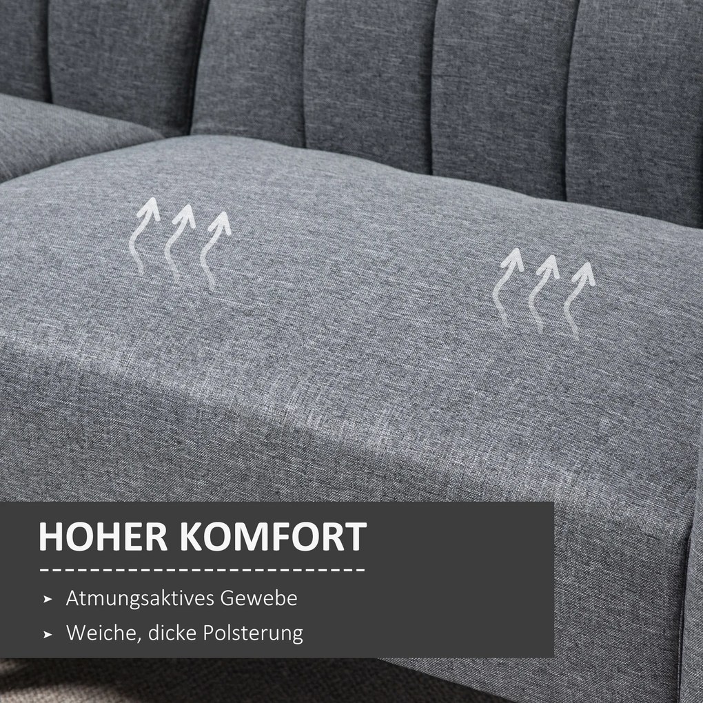 HOMCOM Rozkládací pohovka 2místná, rozkládací pohovka s funkcí spaní, polyester podobný lnu, kaučukové dřevo, šedá, 173x75x73cm| Aosom
